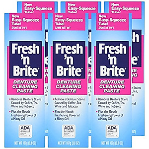 Fresh 'n Brite Denture Cleaning Paste For Dentures, Removable Partial Dentures, Retainers, Mouthguards, Nightguards, Fast Stain Removal, pack of 3, 3.8 oz Tubes