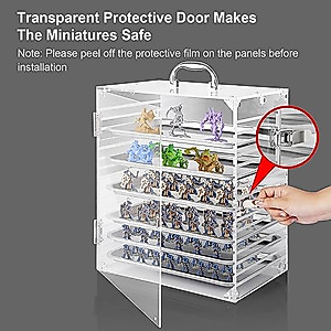 Famard Miniature Carrying Case for Collectibles Miniatures Storage, Clear Acrylic Action Figure Display Case with Protective Door Compatible with Warhammer 40k,DND&More