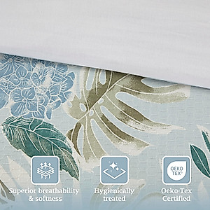 Harbor House King Duvet Cover Set, Tropical Palm Print, Soft Cotton Oversized Duvet Cover for a King-Size Bed, Coastal Bedding Cover, 2 Shams, 2 Décor Pillows, Kiawah Island, King/Cal King Blue