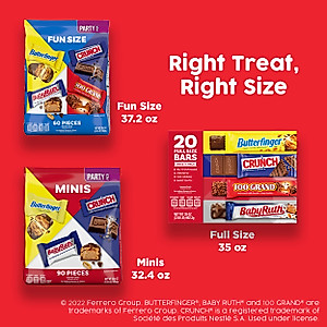 Butterfinger, CRUNCH And Baby Ruth, Bulk 85 Pack, Assorted Minis Chocolate Candy Bar, White Elephant Gifts, 31 Oz