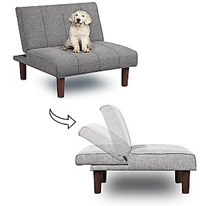 Small Futon Sofa Couch,Upholstered Convertible Modern Futon Chair, Armless Comfy Mini Sofa Couches for Small Spaces Living Room Apartment ,Office Studio Dorm ,Kids Room,Gray Dog Cat Couch Bed 305DR1