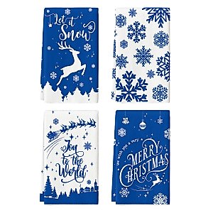 Artoid Mode Elk Snow Merry Christmas Kitchen Towels and Dish Towels Blue, 18 x 26 Inch Winter Xmas Holiday Ultra Absorbent Drying Cloth Tea Towels for Cooking Baking Set of 4