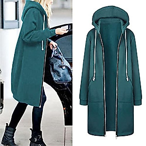 MKDEIAy Crewneck Sweatshirt Women Womens Casual Hoodies Zip-Up Long Sleeve Knee Length Tops Dressy Sweatshirts Cozy Fall Hooded Jackets With Pocket Sweatshirts For Teen Girls