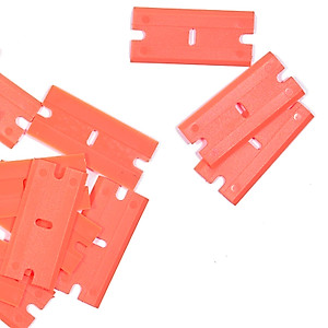 200pcs Plastic Razor Blades, Non-scratch Double Edged, for 1.5-inch Universal Safety Scraper Plastic Common Scraper, Remove Decals, Stickers, Adhesive, Clean Glass Window, Orange