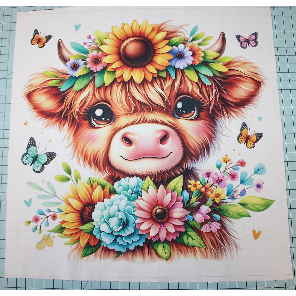 Fabric Panel 14"x14" Spring Baby Highland Cow 100% Cotton Quilting Panel Square L646
