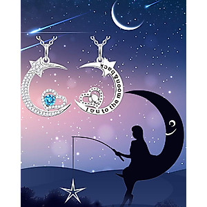 March Birthstone Aquamarine Necklace Wife Birthday Gifts Sterling Silver I Love You to the Moon and Back Half Moon Jewelry