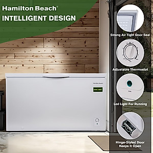14 cu ft Chest Freezer - White, Large Storage for Families, Space-Saving Flat Back, Front Drain, Garage Ready - By Hamilton Beach