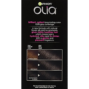 Garnier Olia Ammonia Free Permanent Hair Color, 100% Gray Coverage (Packaging May Vary), 3.0 Darkest Brown Hair Dye, Pack of 1
