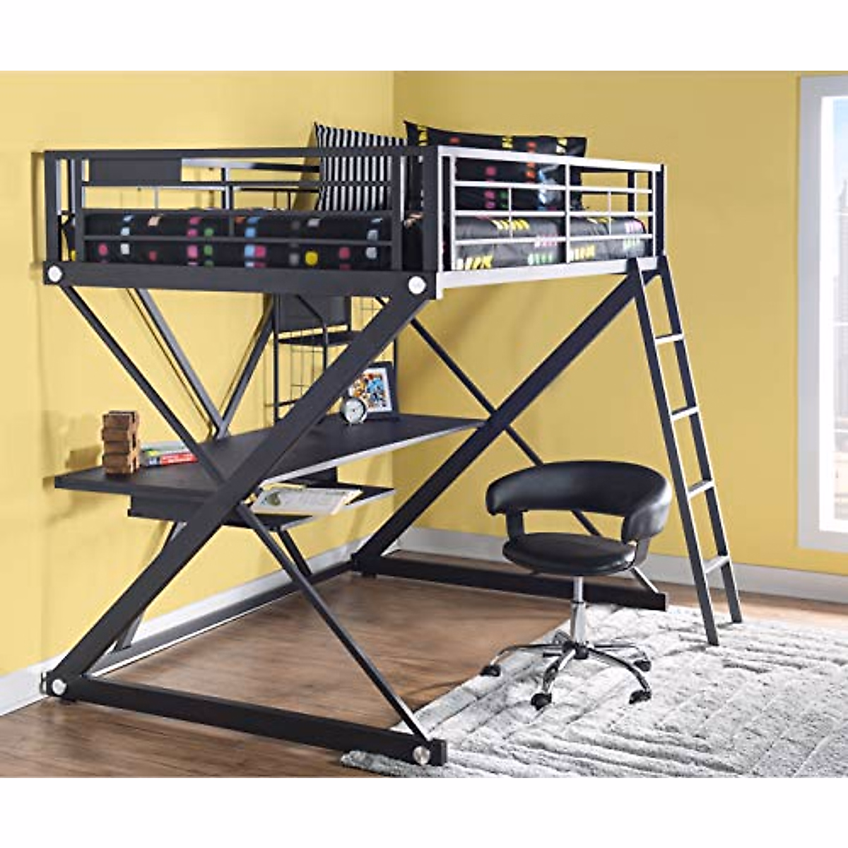 Powell Furniture Z-Bedroom Metal Black Powder Coated Full Size Loft Study Computer Desk by Powell Bunk Bed