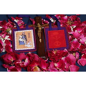 Wool Scapulars Catholic - Purple Scapular of Benediction and Protection - Scapular of Marie Julie Jahenny - Scapulars Catholic Necklace - Escapularios Catolicos Purple Scapular