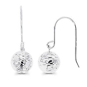 14K White Gold Diamond Cut 8mm Ball FishHook Earring