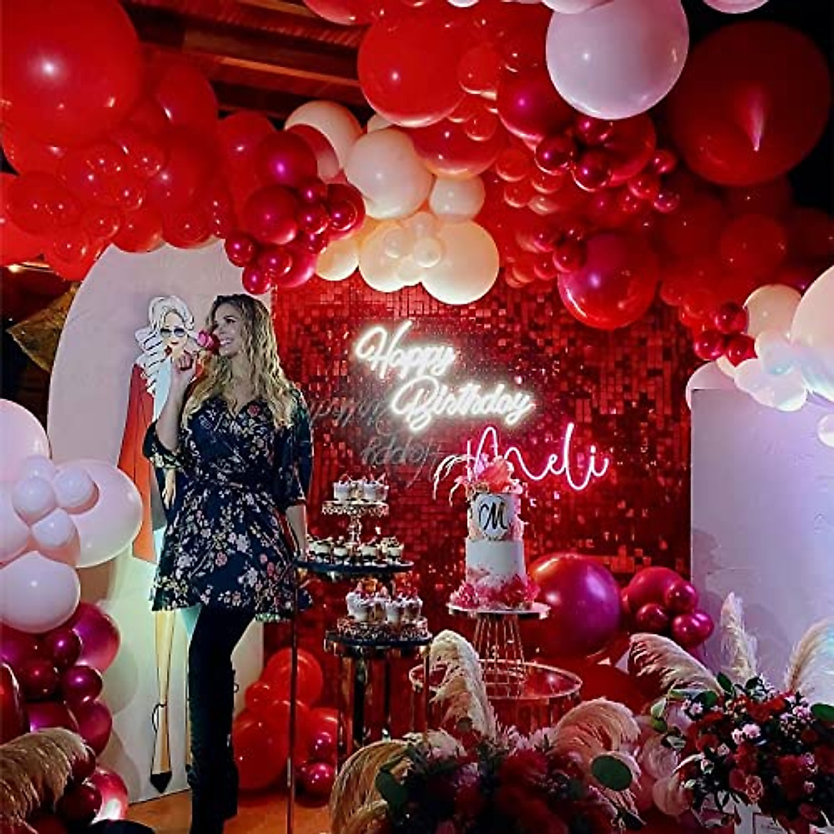 Valentines Day Balloon Garland Arch Kit 132PCS Red Balloons Pastel Pink Orange Balloons Red Confetti Balloons for Valentines Day Wedding Bridal Shower Bachelorette Anniversary Party Decorations