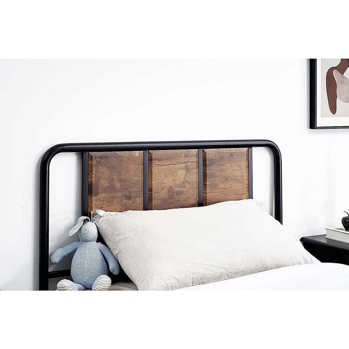 VECELO Twin Size Bed Frames Metal Platform with Wood Headboard, Heavy Duty Steel Slats Support/Easy Assemble,Dark Brown