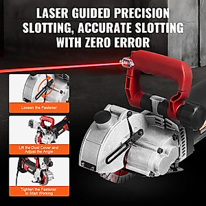 VEVOR Wall Chaser, 4800W Slotting Machine with Laser Guide 6500rpm, Max Groove Depth and Width 1.6" x 1.65", Concrete Grooving Cutting Machine with 5 x 5" Saw Blades and Dust Control Accessories