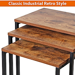 SUPER DEAL Nesting Side Tables Set of 3 Industrial C Shaped End Table Set Stackable Coffee Table Heavy Duty Metal Frame for Small Space, Living Room, Bedroom, Tray for Laptop Coffee Snack