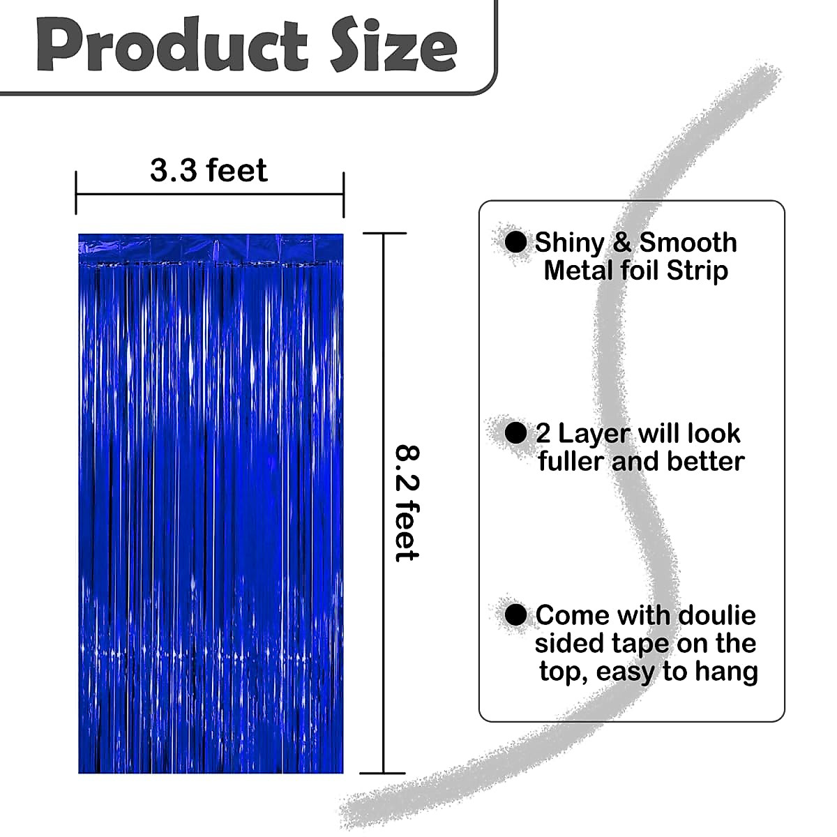 Blue Foil Fringe Curtain Tinsel Backdrop for Party, Foil Fringe Curtains for Birthday Graduation Paw Patrol Birthday Party Backdrop Decorations, 2 Pack 3.2X 8.2ft