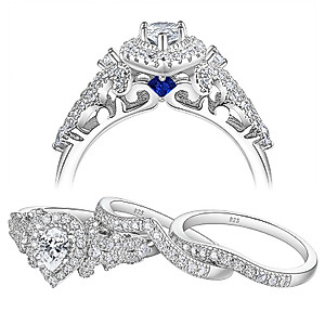 Newshe Wedding Rings for Women 5A Cz Engagement Band 925 Sterling Silver 1.5CT Pear Bridal Sets Size 7