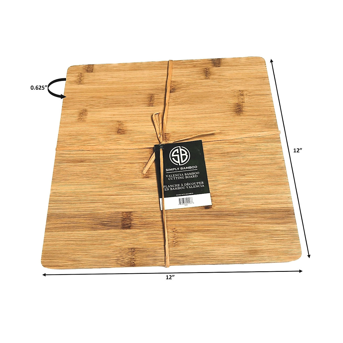 Simply Bamboo CBV112 Valencia Bamboo Cutting Board for Kitchen | Butcher Block| Chopping Board - 12" x 12" x 0.625"
