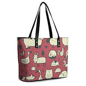 Womens Handbag Sheep Cow Rabbit Animal Set Leather Tote Bag Top Handle Satchel Bags For Lady