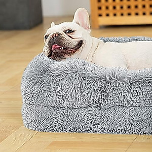 2 in 1 Calming Dog Beds for Medium Dogs, Dual Layer Orthopedic Egg Crate Foam & Memory Foam Faux Fur Shag Pet Mattress Warming Rectangle Cuddle Bed Comfy Anti Anxiety, Anti-Slip Washable Cover