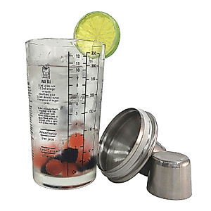 Mixixi Cocktail Shaker, 12oz Glass Martini Shaker, Recipes Measured Mixing Stainless Steel Top Cobbler Shaker