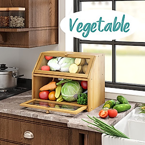 Vriccc Bread Box for Kitchen Counter, Bamboo Wood Bread Box, Large Capacity Bread Storage Bin