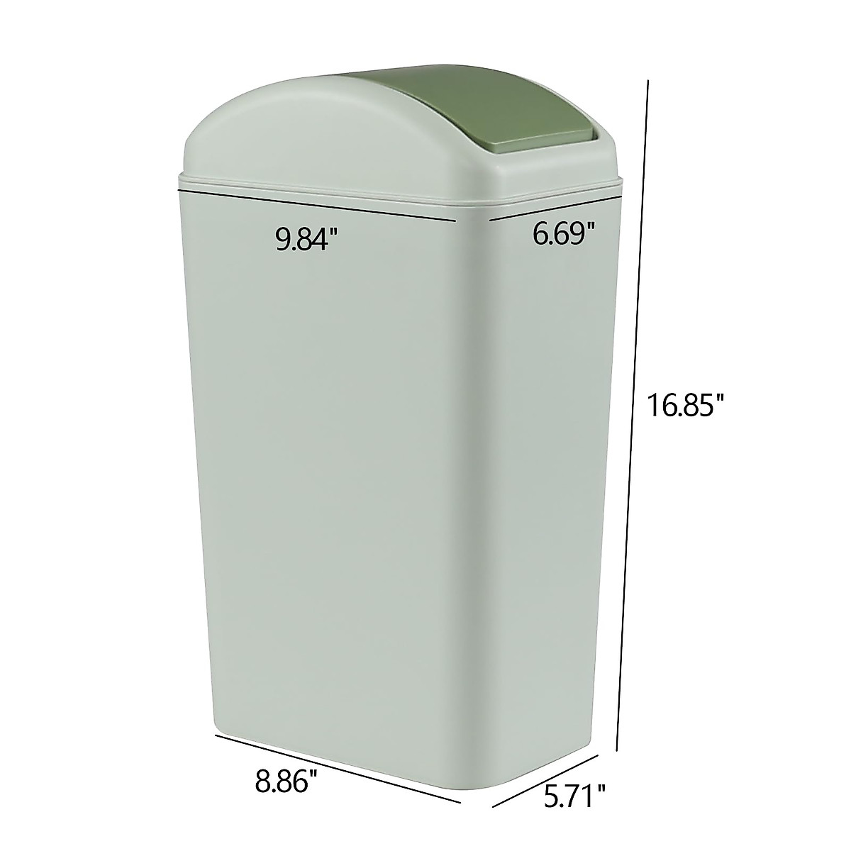 Lesbin 3.5 Gallon Swing Top Plastic Trash Can, Garbage Bin with Swing Lid, Green