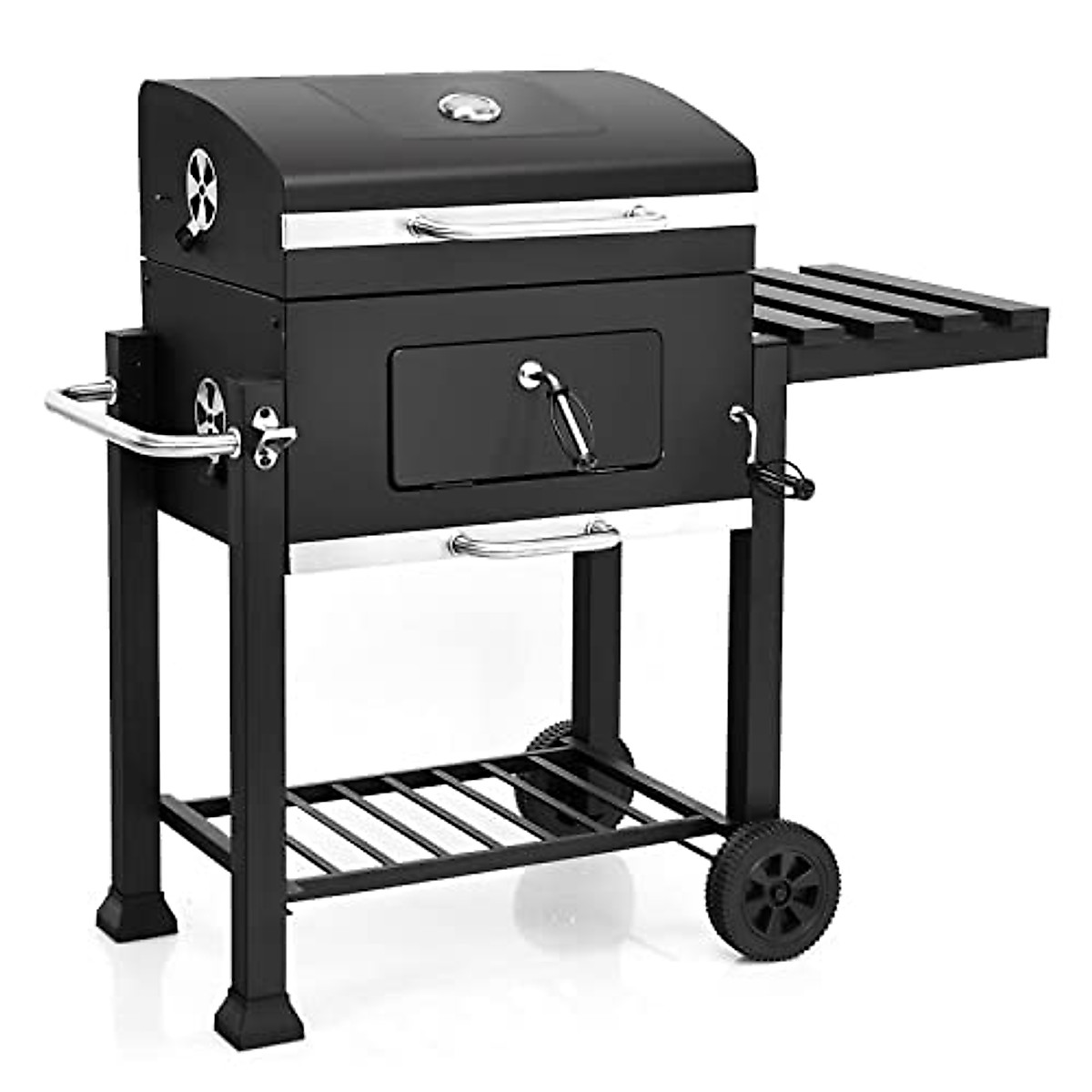 Giantex 24 inch Charcoal Grill with Folding Side Table, Large Grilling Area, Built-in Thermometer, Draw-out Ash Tray, BBQ Grill Outdoor Smoker with Wheels for Picnic Camping Patio Backyard Cooking