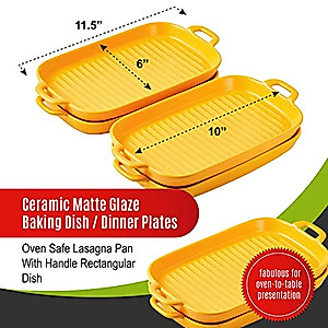 Bruntmor 8.5" X 7" Black Porcelain Set of 4 Serving Platters. Amazing lasagna pan with handle, Matte Glaze Baking Dish Dinner Plates, Oven Safe Serving Dishes for Christmas, Square