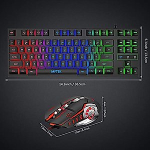 MFTEK RGB Rainbow Gaming Keyboard and Mouse Combo, Compact 87 Keys Backlit Computer Keyboard with Gaming Mouse, USB Wired Set for PC Gamer Laptop Work