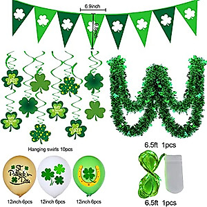 St Patricks Day Decorations St. Patrick's Day Garland Set,Clover Hanging Ornament and Green Garland and St Patricks Day Flag Banner, St Patricks Day Balloons, Suitable for home and office