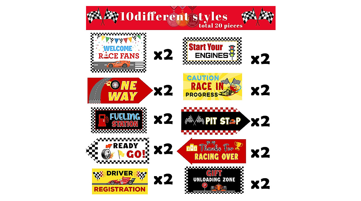 Race Car Party Signs & Decor: 20 Pcs for Ultimate Party Fun