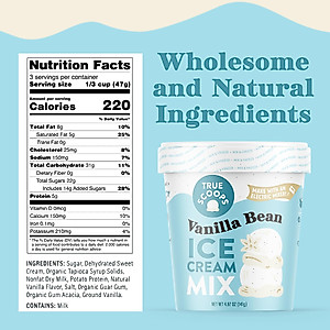 True Scoops 6-Pack Vanilla Bean Ice Cream Mix. Add One Ingredient - Half & Half! Makes 1 Pint of Premium, Homemade Ice Cream With An Electric Mixer. Made With Real Vanilla Beans. Gluten-Free, Peanut-Free, and Kosher. (141g ea)