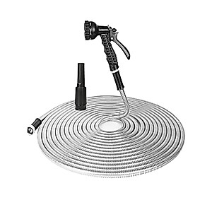 BOSNELL Lightweight Metal Garden Hose, 25FT Stainless Steel 304 Water Hose with 2 Free Nozzles, Ultra Flexible and Tangle Free