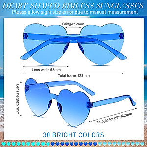50 Pairs Heart Shaped Rimless Sunglasses Bulk Transparent Colored Love Glasses Frameless Eyewear Party Favor Women Adult(Blue, Light Blue)