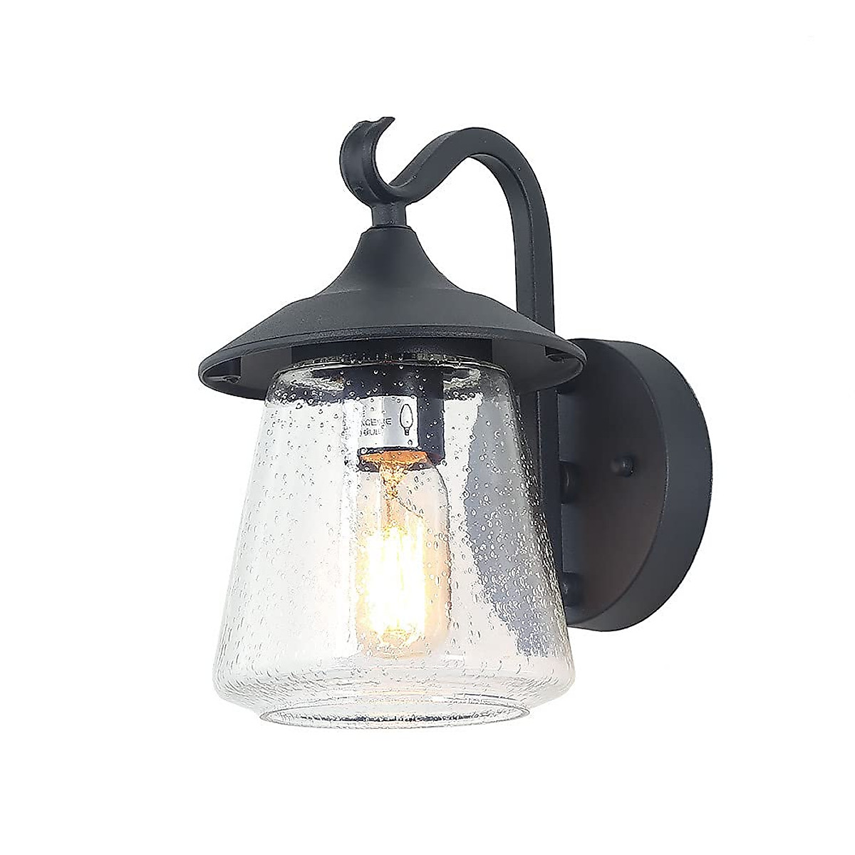 LOG BARN Outdoor Wall Light，Farmhouse Exterior Lantern in Black with Seeded Glass for Porch Barn A03356, 1-Light Light