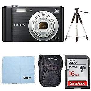 Sony DSC-W800/B Point and Shoot Digital Still Camera Black Bundle with 16GB SDHC Memory Card, Point and Shoot Field Bag Camera Case, Flexible Mini Table-top Tripod and Cleaning Coth