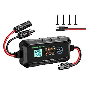 Bateria Power 10A 12V MPPT Solar Charge Controller, Intelligent Solar Panel Regulator with LED and LCD Display, Compatible with Sealed Flooded Gel AGM Lithium LiFePO4 Battery