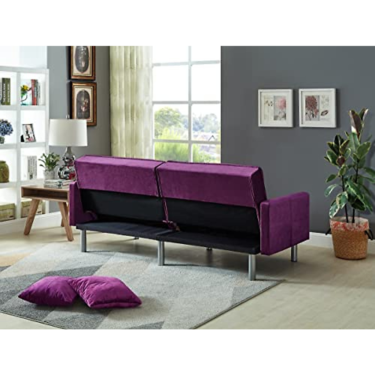 Legend Vansen Velvet Sleeper Loveseat with Pillow Twin Size Contemporary Sofas for Living Room and Bedroom Sofabed, 75.5'', Purple