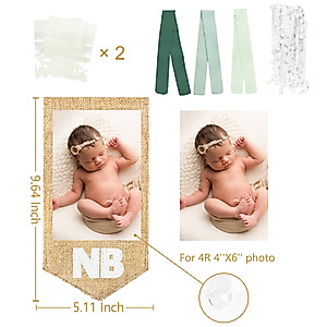 pinkblume 1st Birthday Burlap Photo Banner Garland Handmade Felt from Newborn to 12 Months with Gradient Sage Green Ribbon for Baby Boy Girl Monthly Milestones First Birthday Party Decoration Supplies