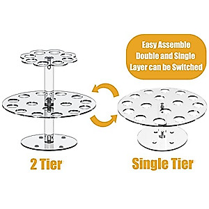 Ice Cream Cone Holder 2-Tier, 24-Cavity Round Clear Acrylic Waffle Cone Display Stand Baby Showers Birthday Parties Weddings Anniversaries Christmas Halloween Candy Decorative