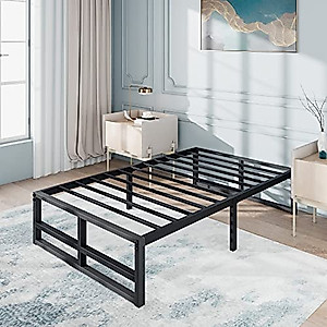 Vellieve Twin Bed Frame 14” Metal Platform Bed with Storage, Heavy Duty Steel Slats Support, 1000 lbs Weight Capacity, No Box Spring Needed, Noise Free, Non-Slip, Easy Assembly, Black