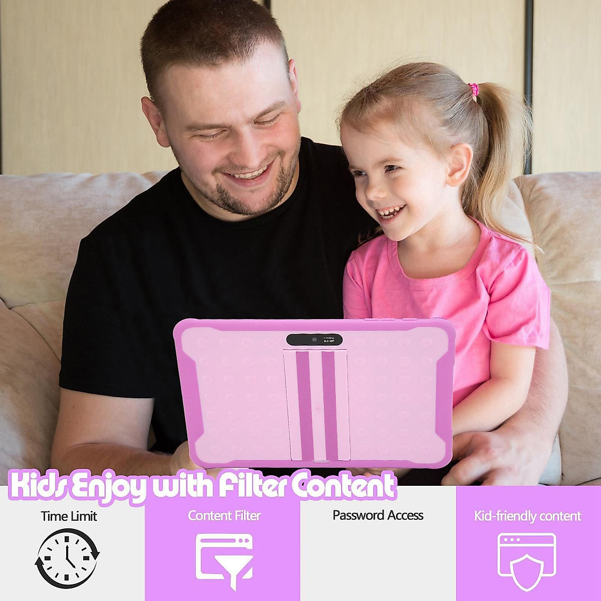 10 Inch Kids Tablet for Android 10, 2GB RAM 32GB ROM, Quad Core HD IPS Screen, Dual Cameras,with Tablet Case, for Learning, Watching and Playing Games (US Plug)