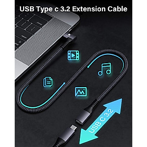 CONMDEX USB C Extension Cable, 5FT/1.5M Right Angle 90 Degree 3.2 Gen2 10Gbps Male to Female Type-C Braided Extender Cord for iPhone 12 Wireless Charger, MacBook Pro, New iPad Pro and More