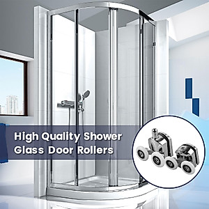 8Pcs Curved Shower Door Rollers 23mm Aluminum Alloy Top and Bottom Shower Glass Door Wheel Quiet Shower Door Pulley Replacement with Anti-Collision Pad and Screws for 4-6mm Glass Door