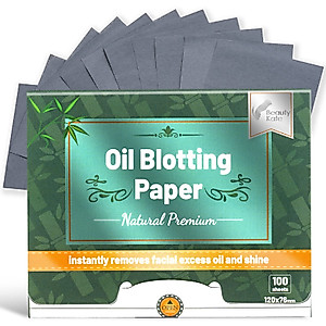 Natural Oil Blotting Paper for Oily Skin with Bamboo Charcoal - 26% Larger Oil Blotting Sheets for Face,Makeup Friendly,100 Counts,Easy Take Out Design, Premium Oil Absorbing Sheets