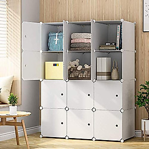 KOUSI Large Cube Storage - 14"x18" Depth Cube (12 Cubes) Cube Organizer Cube Storage Shelves Cubby Organizing Closet Storage Organizer Cabinet Shelving Bookshelf Toy Organizer, White
