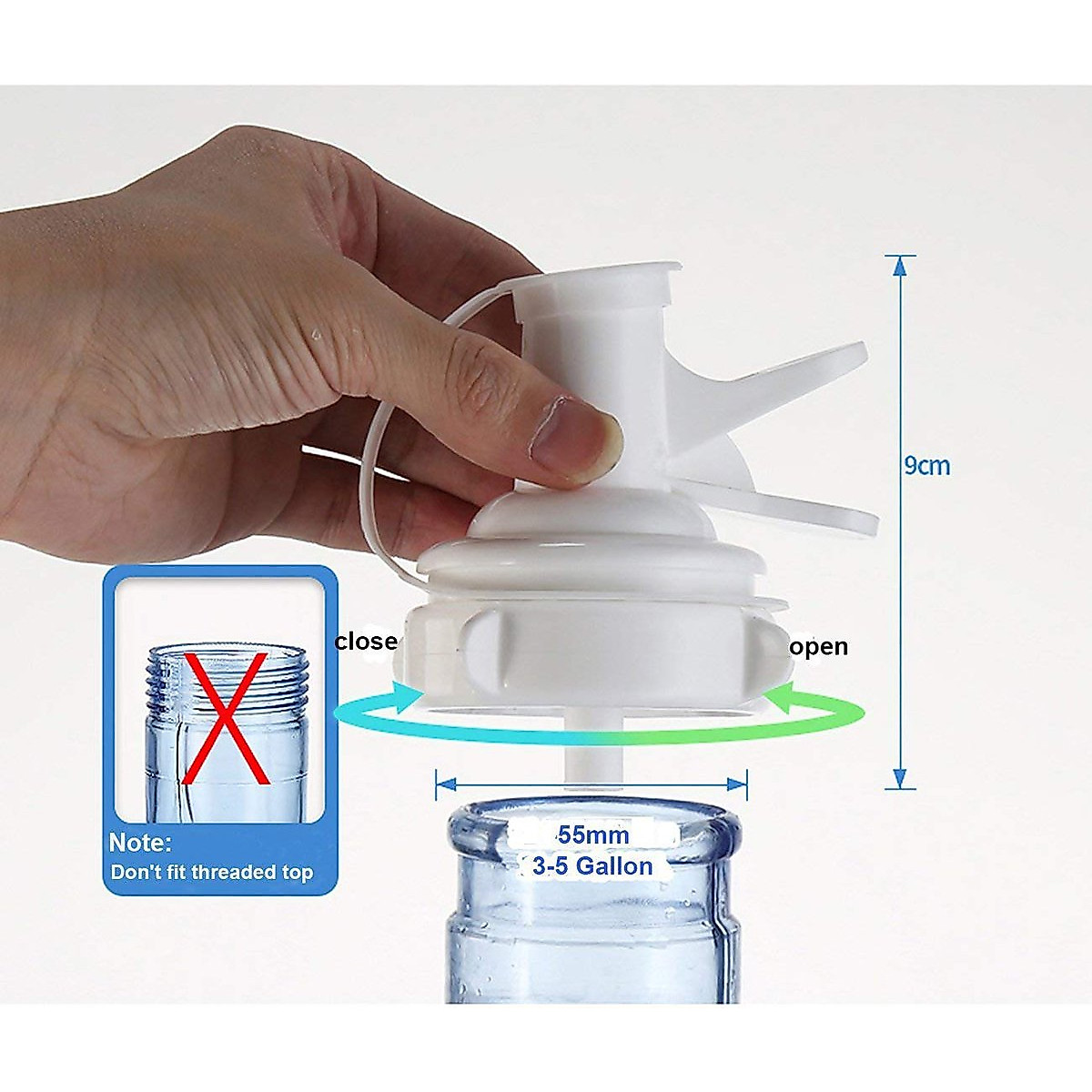 Water Dispenser Valve for 55mm Crown Top Drinking Bottle, Reusable Water Jug Cap Plastic Spigot Faucet, Includes Lid Dirt Protector- 2 Pcs (Not for Threaded Crown Tops)