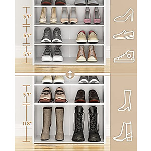 HAIOOU Shoe Rack, 5-Tier Stackable Wooden Shoes Rack Organizer Free Standing Shoe Storage Stand with One Movable Storage Shelf for 10-15 Pairs, Perfect for Entryway, Hallway, Closet - Modern White