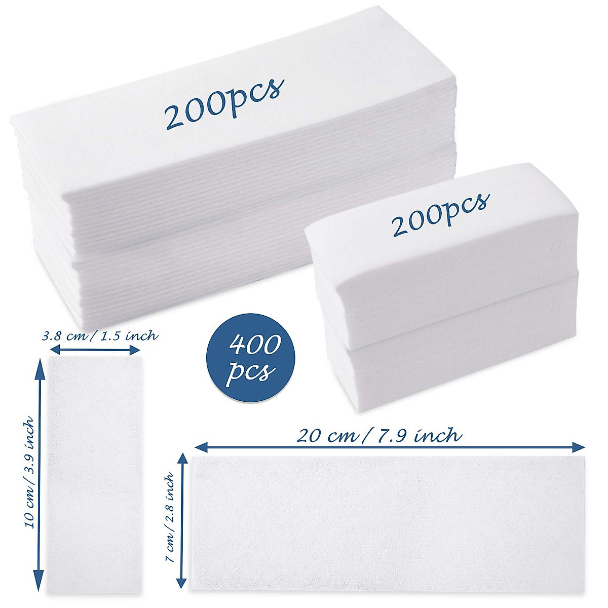 WXJ13 400 Pieces Non-Woven Wax Strip Body and Facial Waxing Strips Hair Removal Wax Strips for Arms, Legs, Underarm Hair, Eyebrow, Oxter of Women and Men (2 Sizes)